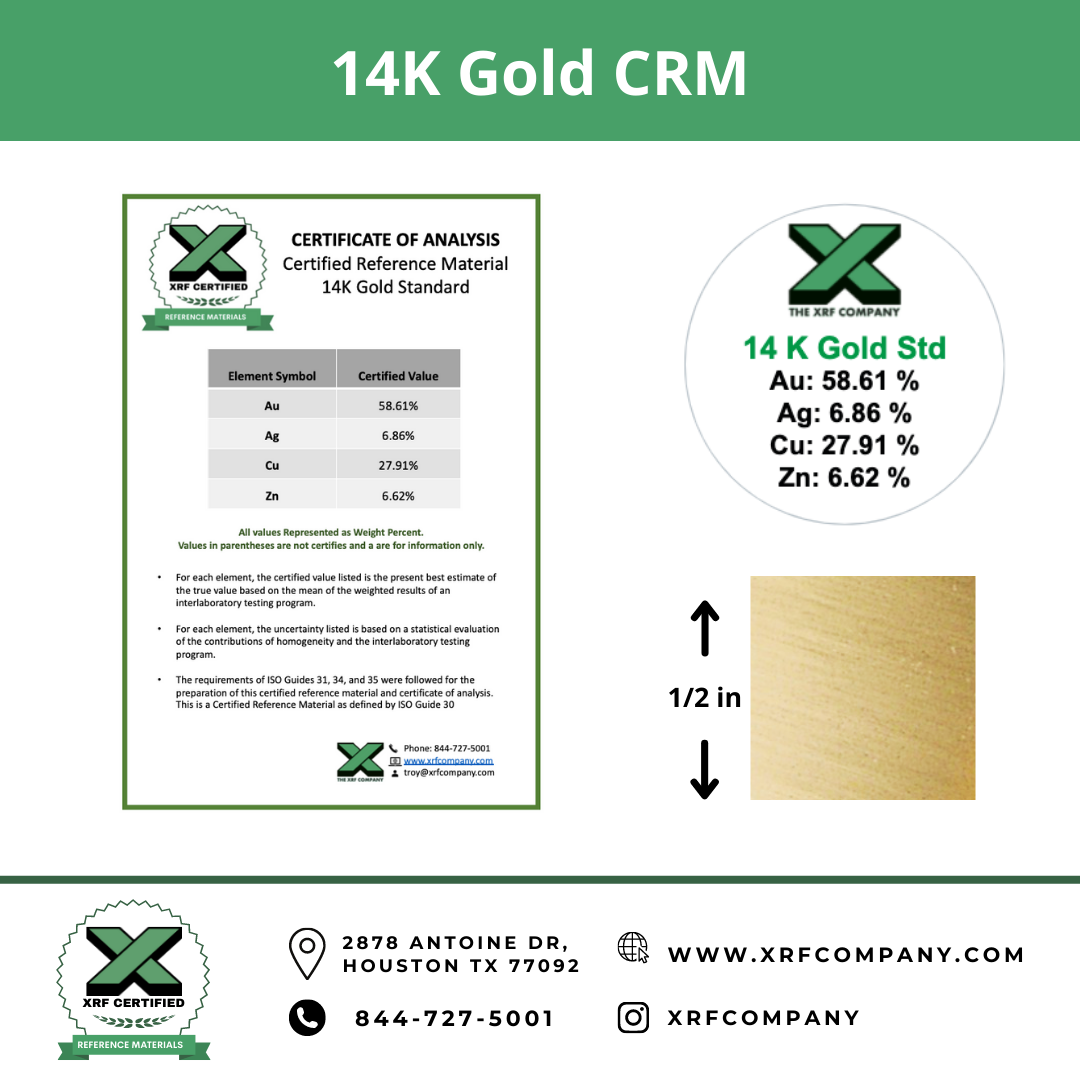 14K Gold CRM - 1/2" x 1/2" - Certified Reference Materials - Precious ...